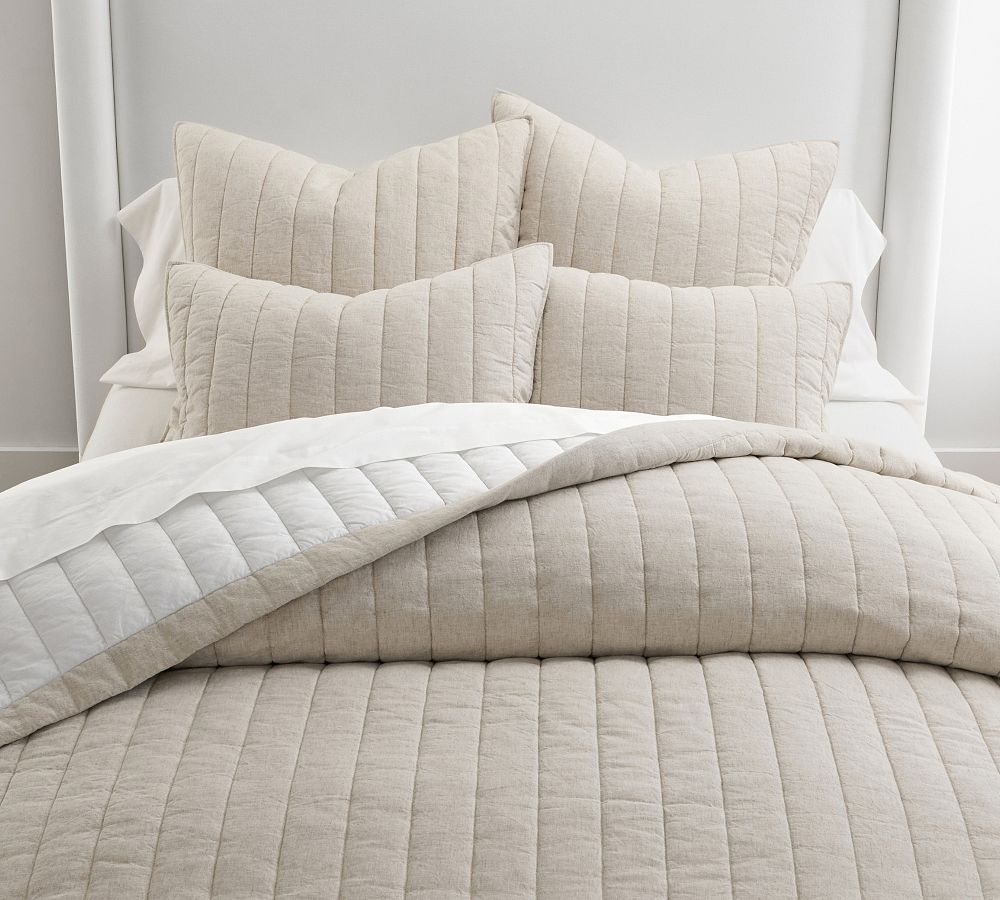 European Flax Linen/Cotton Channel Stitch Quilt | Pottery Barn
