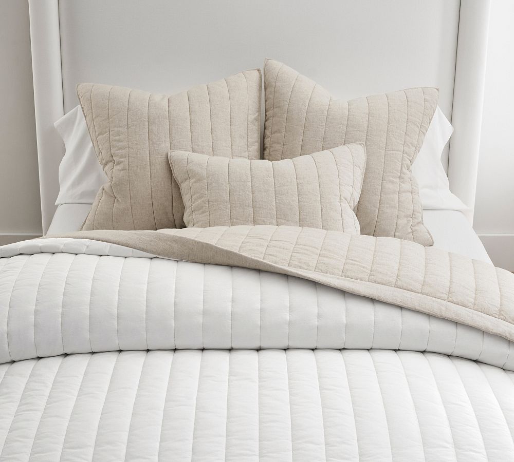 European Flax Linen/Cotton Channel Stitch Quilt | Pottery Barn