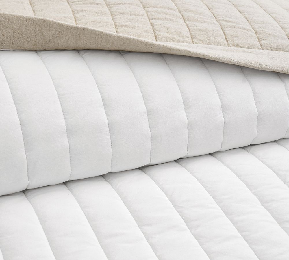 European Flax Linen/Cotton Channel Stitch Quilt | Pottery Barn