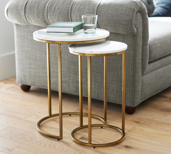 Delaney Round Marble Nesting End Table | Pottery Barn