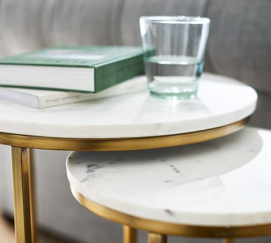 Delaney Round Marble Nesting End Table | Pottery Barn