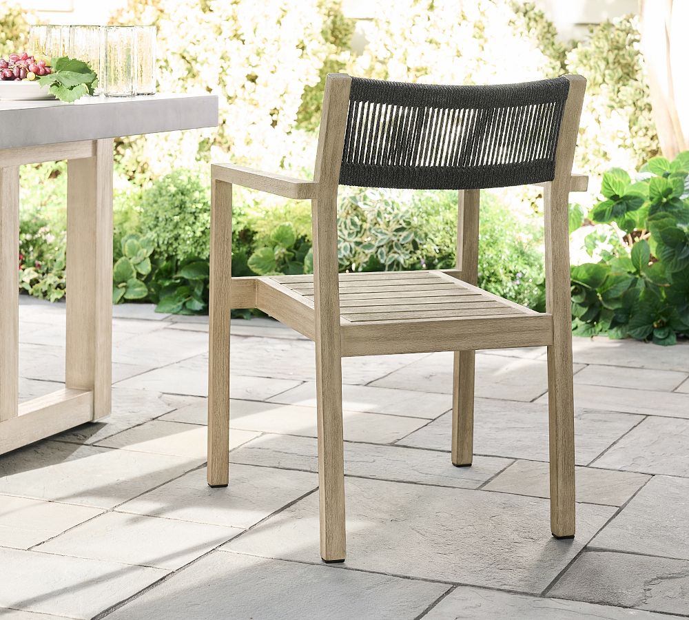 Indio Coastal Mahogany Rope Stackable Outdoor Dining Chair | Pottery Barn