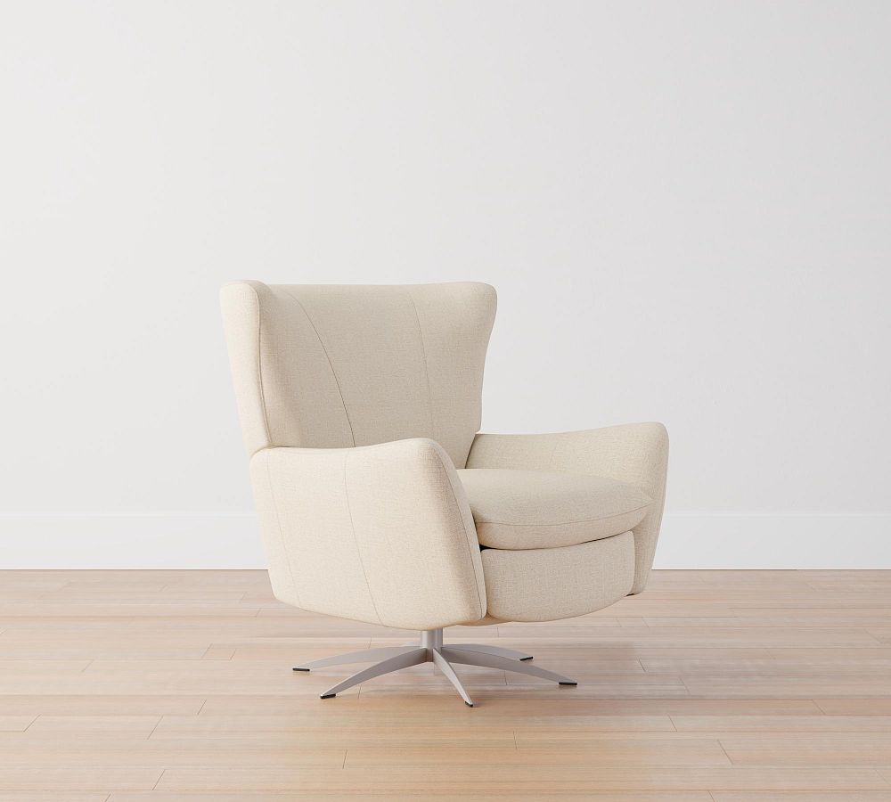 Wells Upholstered Tight Back Power Swivel Recliner | Pottery Barn