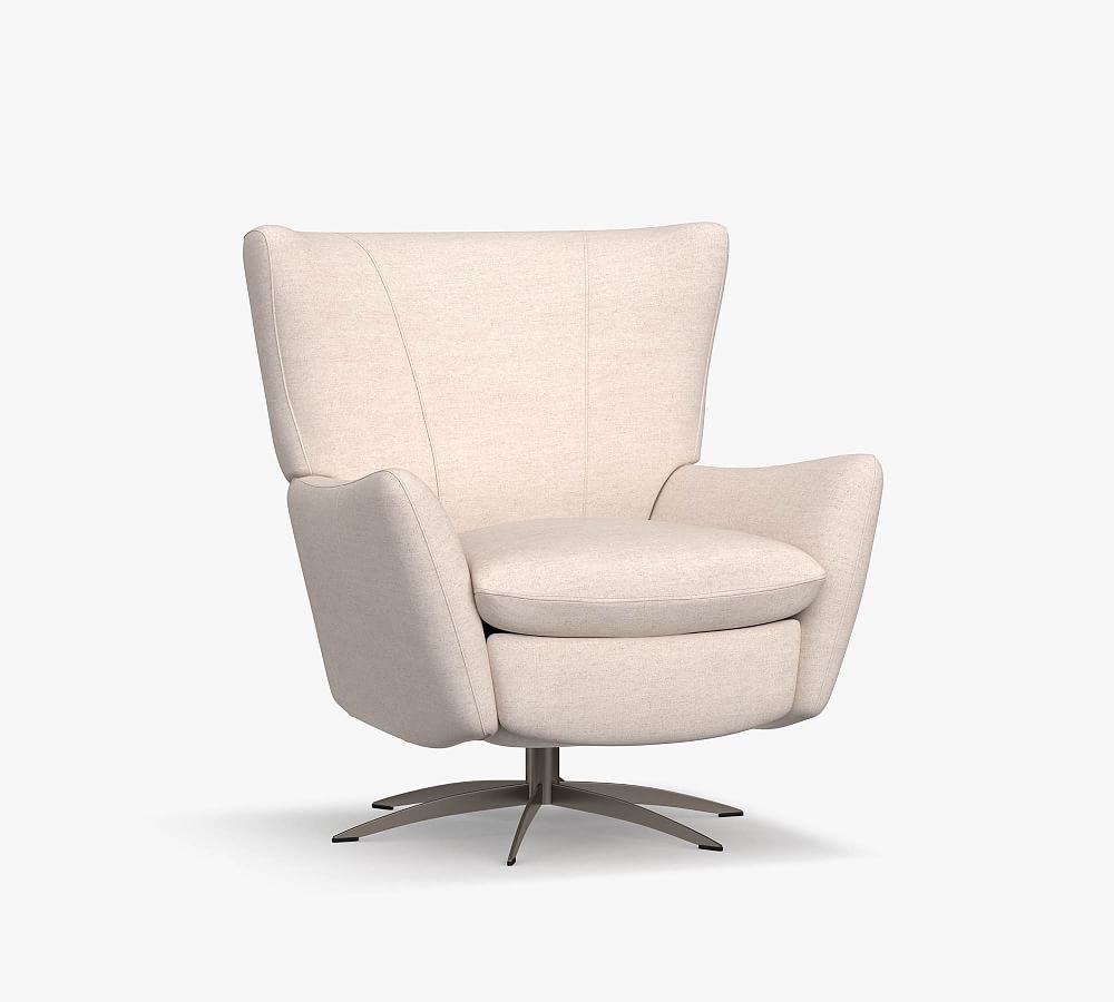 Wells Upholstered Tight Back Swivel Recliner | Pottery Barn