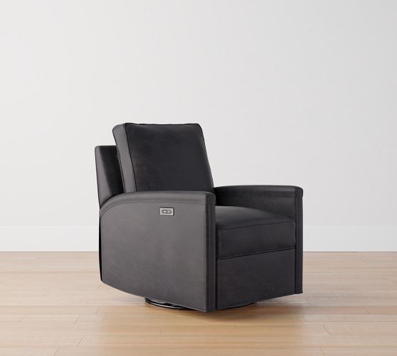 Tyler Square Arm Leather Power Swivel Glider Recliner | Pottery Barn