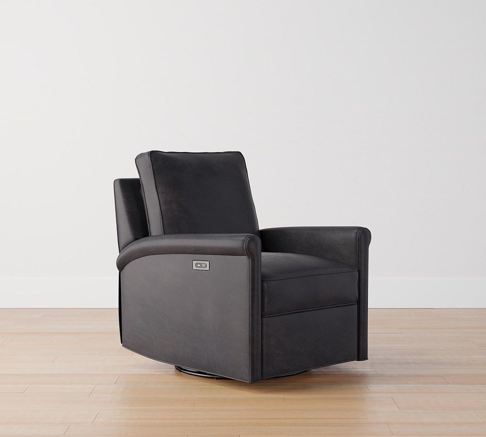 Tyler Roll Arm Leather Power Swivel Glider Recliner | Pottery Barn