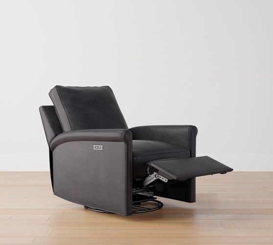 Tyler Roll Arm Leather Power Swivel Glider Recliner | Pottery Barn