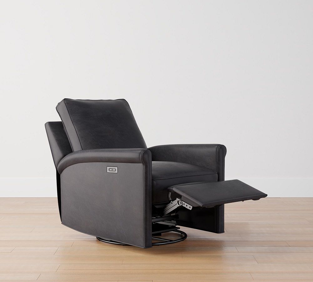 Tyler Roll Arm Leather Power Swivel Glider Recliner | Pottery Barn