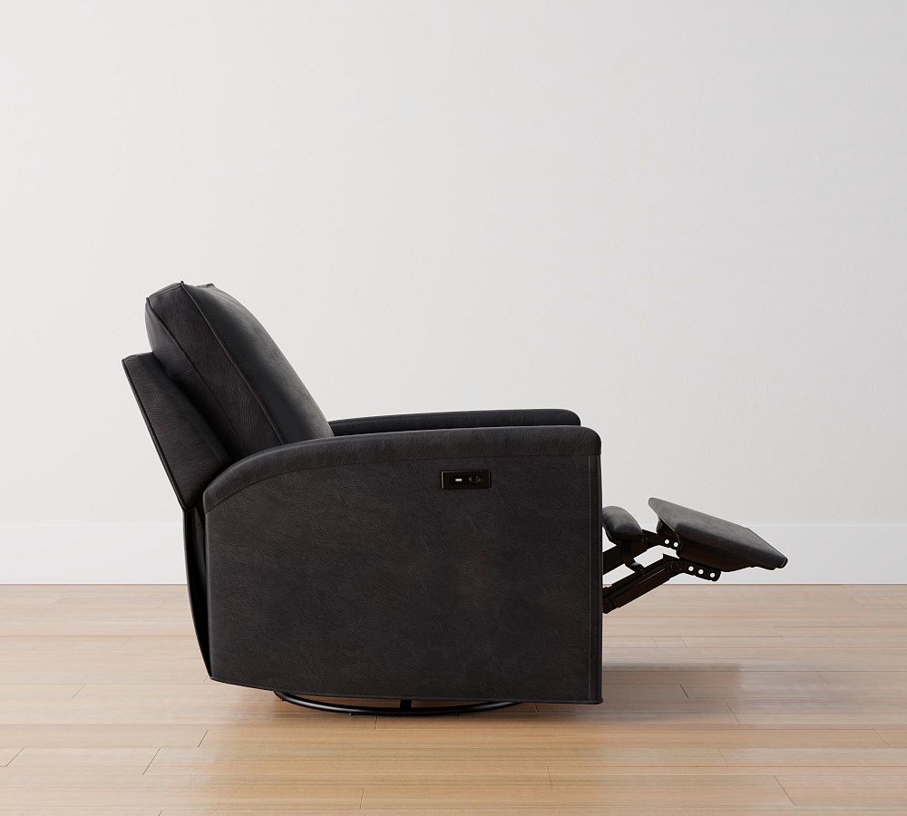 Tyler Square Arm Leather Power Swivel Glider Recliner | Pottery Barn