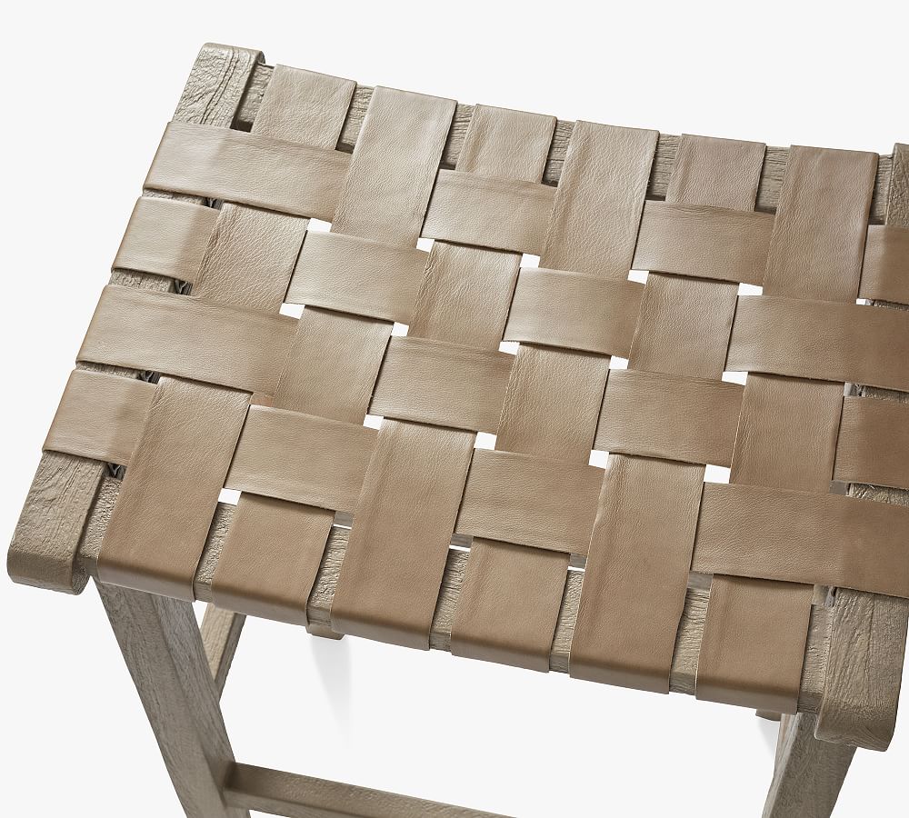 Fenton Woven Backless Leather Stool | Pottery Barn