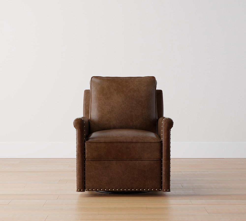 Tyler Roll Arm Leather Power Swivel Glider Recliner | Pottery Barn