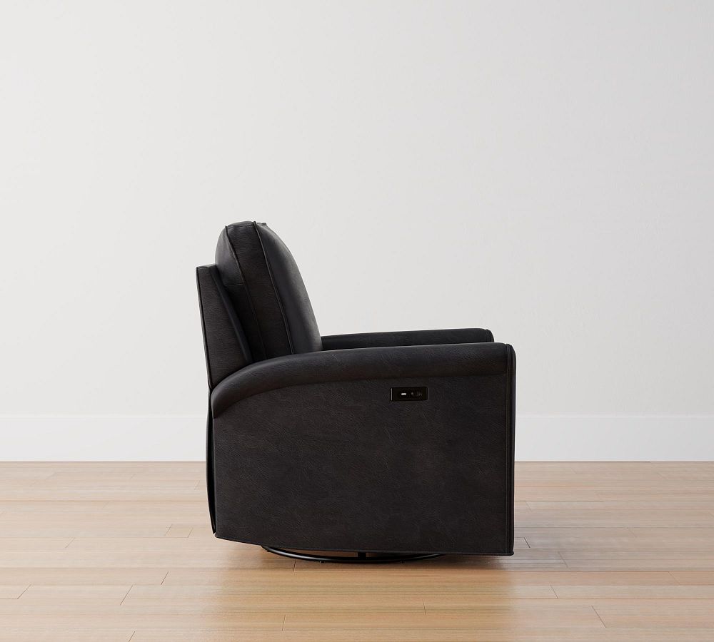 Tyler Roll Arm Leather Power Swivel Glider Recliner | Pottery Barn