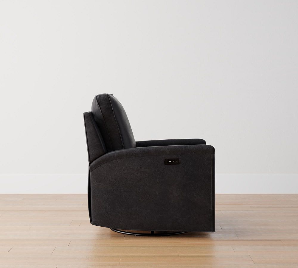 Tyler Square Arm Leather Power Swivel Glider Recliner | Pottery Barn