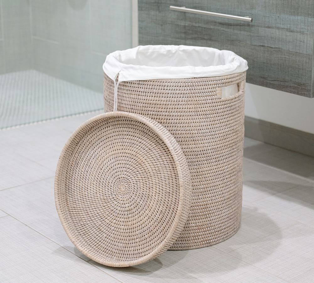 Tava Handwoven Rattan Round Hamper | Pottery Barn