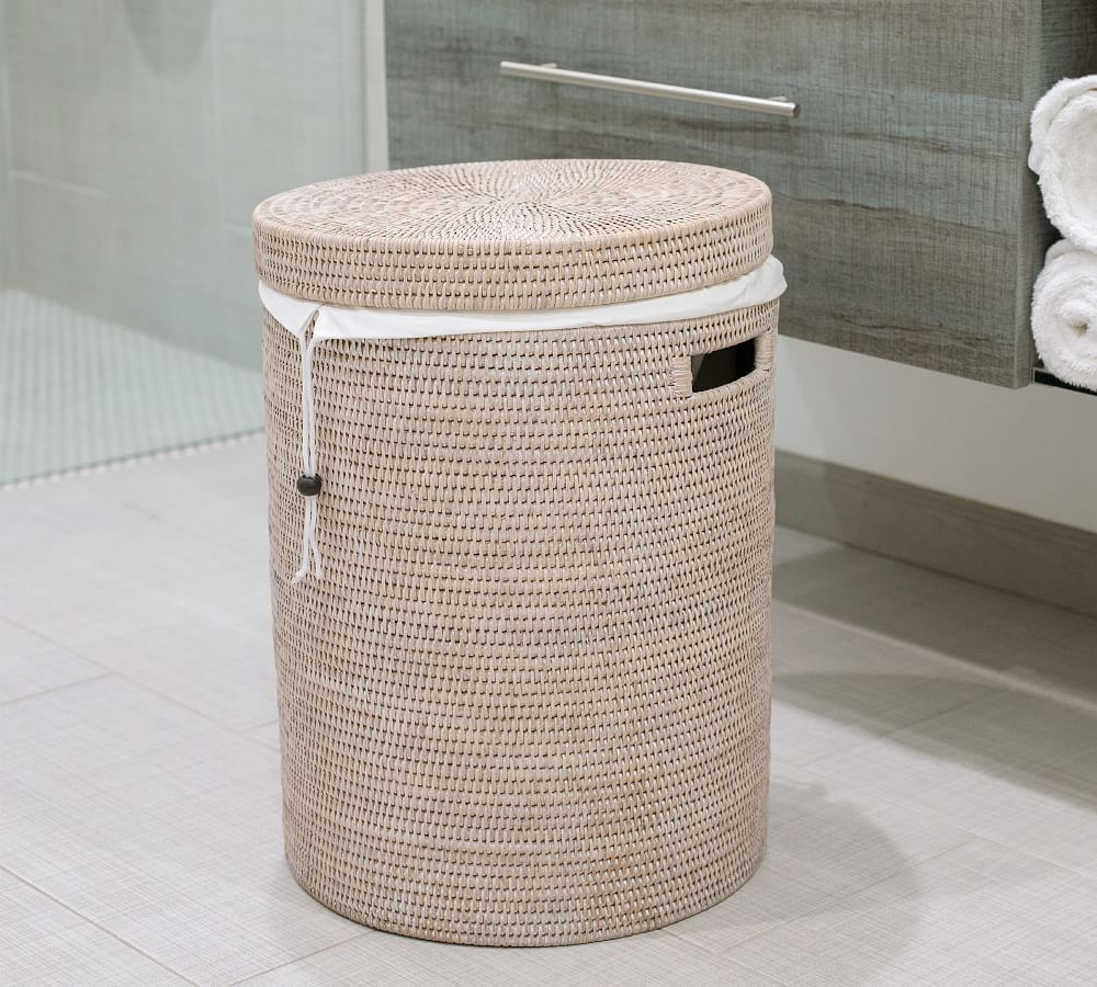 Tava Handwoven Rattan Round Hamper | Pottery Barn