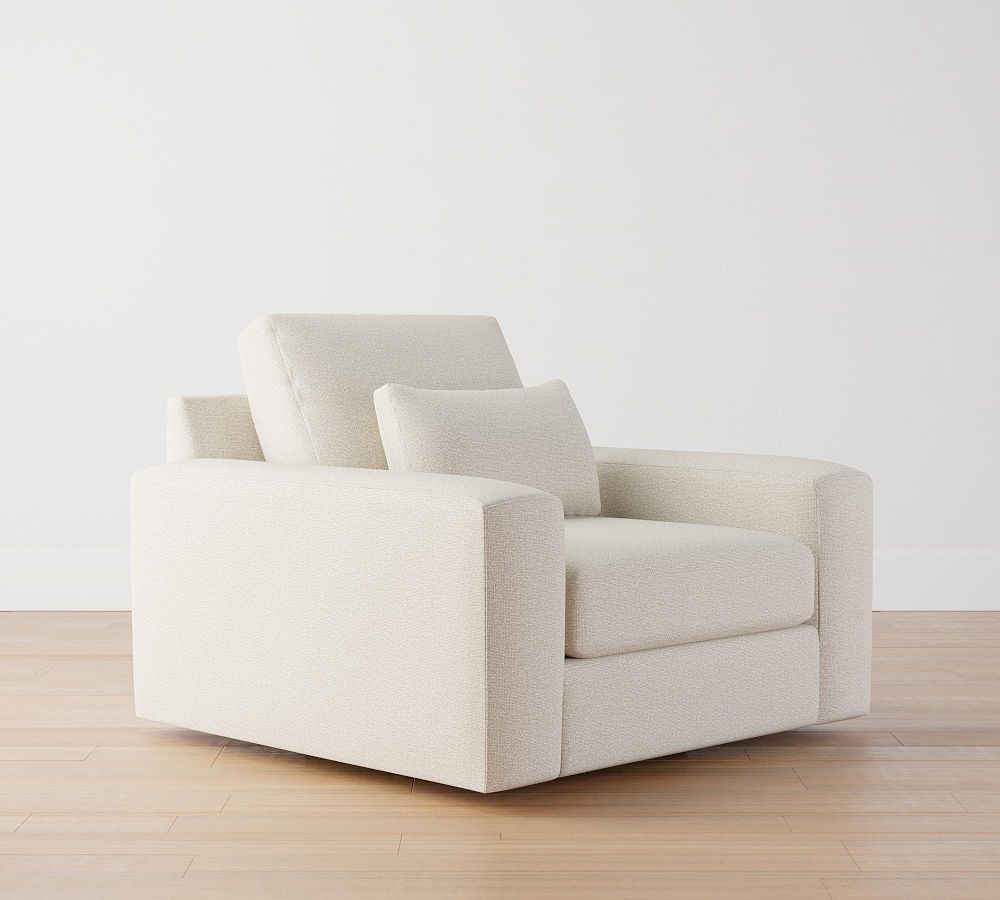 Big Sur Square Arm Deep Seat Upholstered Swivel Armchair | Pottery Barn