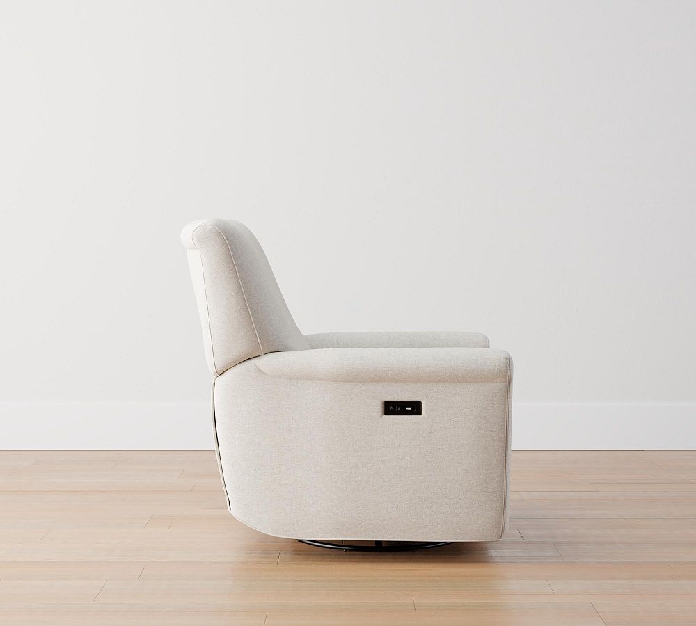 Irving Roll Arm Upholstered Power Swivel Glider Recliner | Pottery Barn