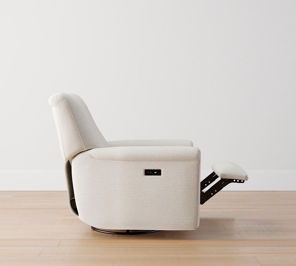 Irving Roll Arm Upholstered Power Swivel Glider Recliner | Pottery Barn