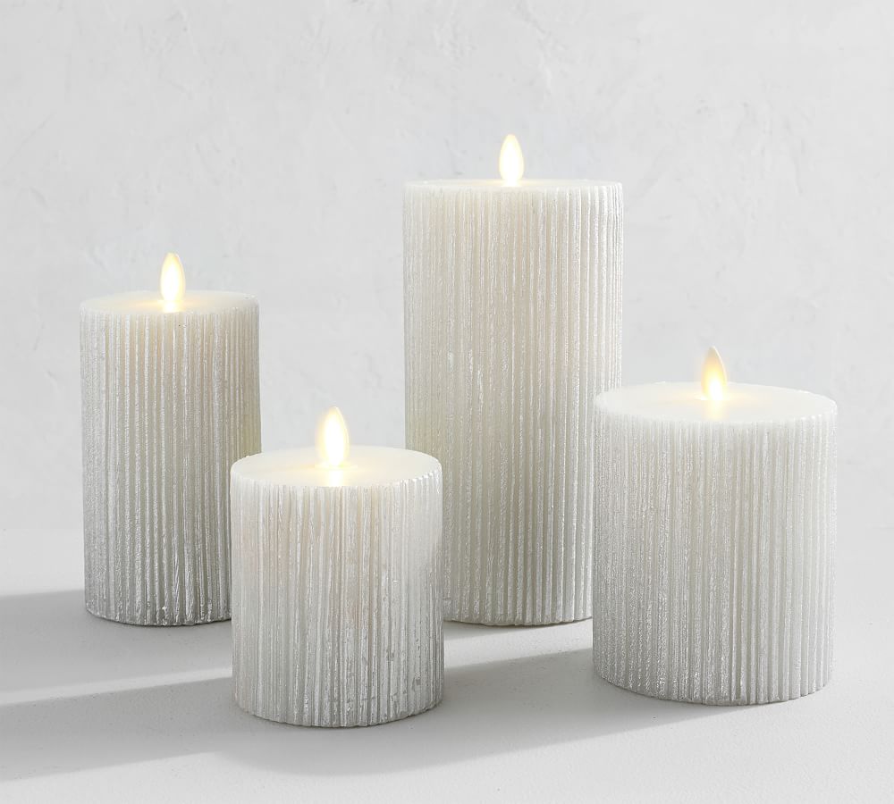 Premium Flicker Flameless Etched Stripe Pillar Candle | Pottery Barn