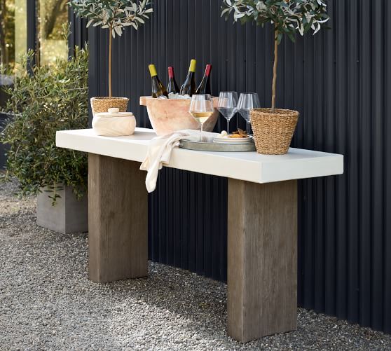 Pomona 65" Concrete & Acacia Outdoor Console Table | Pottery Barn