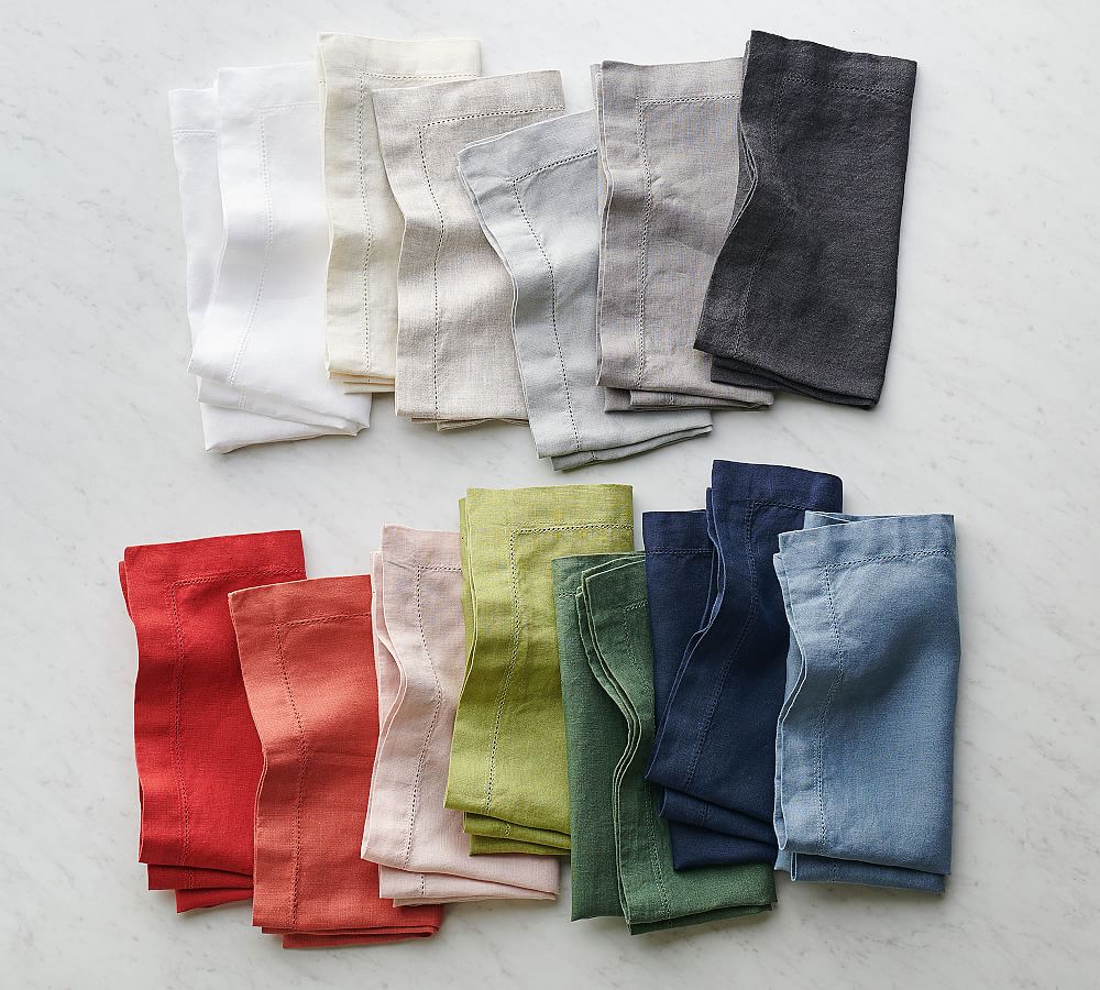 Classic Belgian Flax Linen Hemstitch Napkins | Pottery Barn