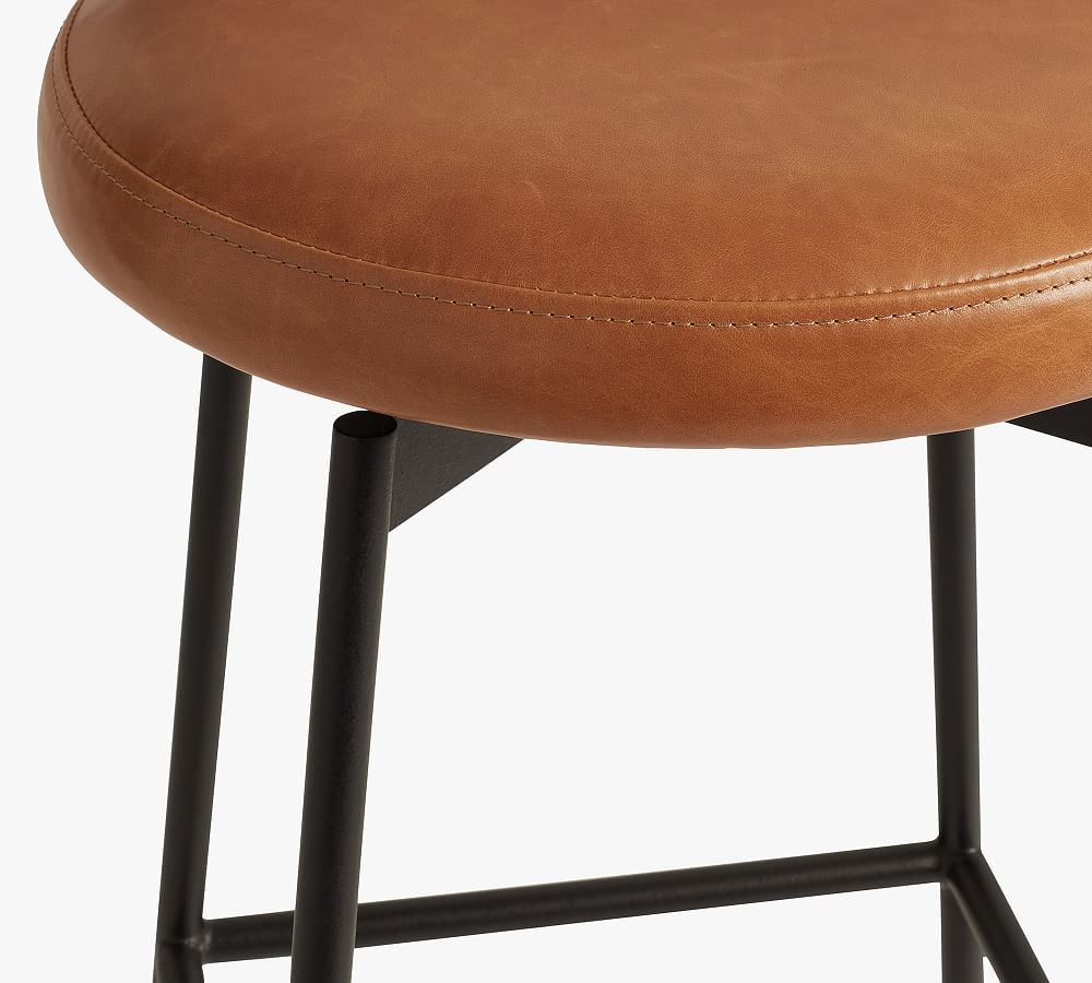 Maison Leather Backless Swivel Stool | Pottery Barn
