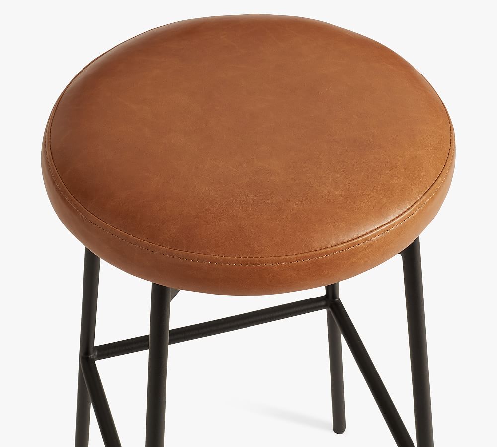 Maison Leather Backless Swivel Stool | Pottery Barn