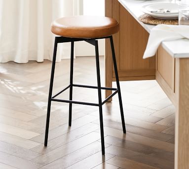 Maison Leather Backless Swivel Stool | Pottery Barn