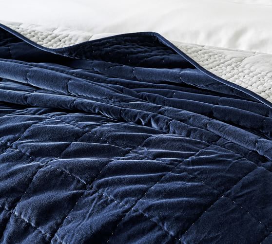 Velvet Handcrafted Box Stitch Quilt | Pottery Barn