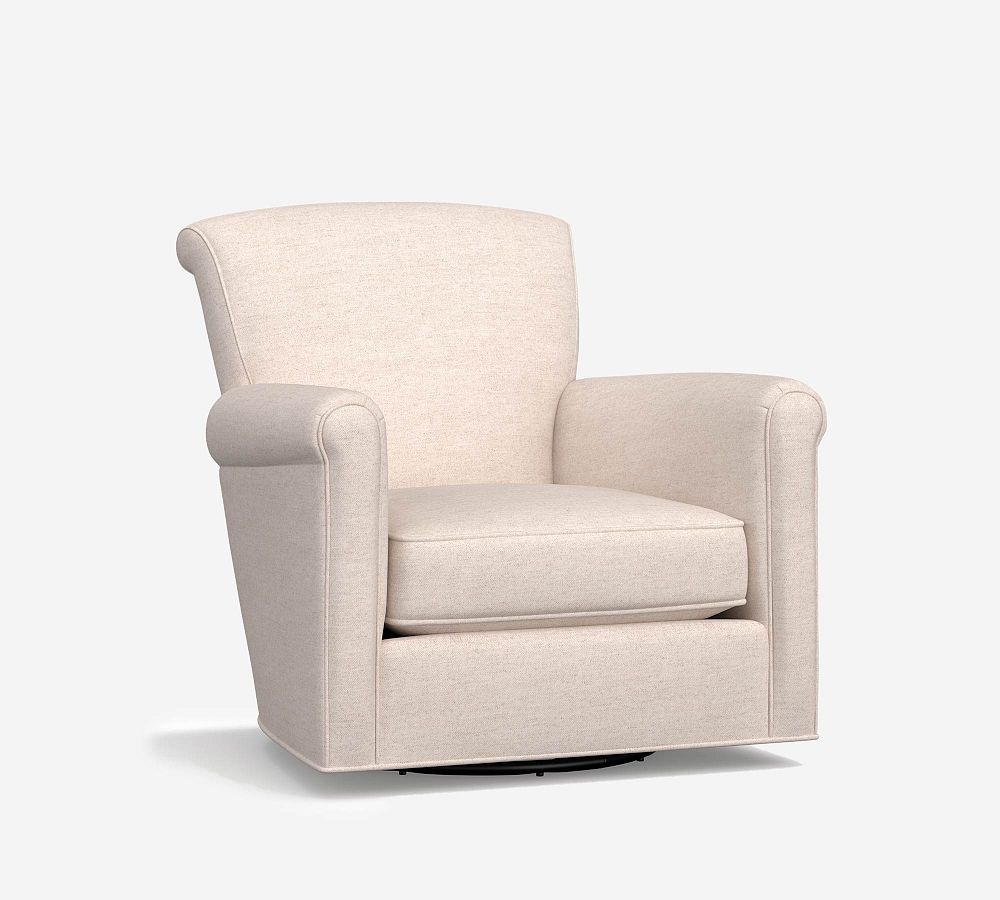 Irving Roll Arm Upholstered Swivel Armchair | Pottery Barn