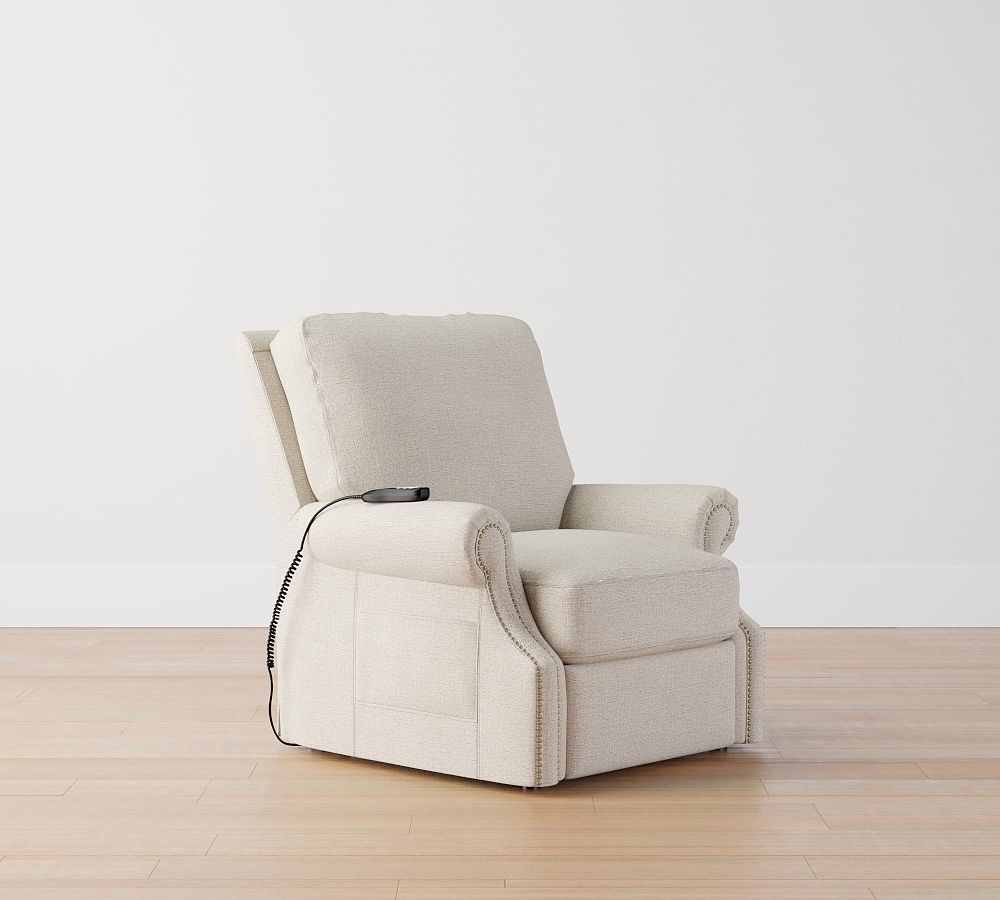James Roll Arm Upholstered Power Lift Recliner | Pottery Barn
