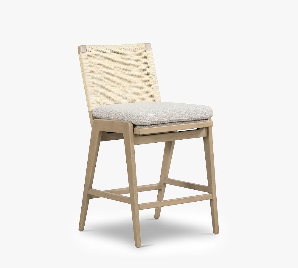 Fairway Upholstered Cane Stool | Pottery Barn