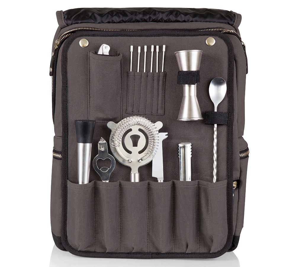 Waxed Canvas Bar Backpack Portable Cocktail Set | Pottery Barn