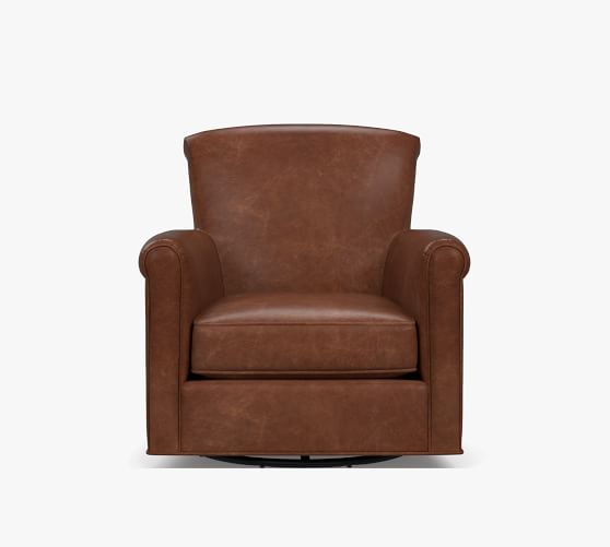 Irving Roll Arm Leather Swivel Armchair | Pottery Barn