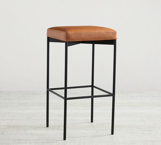 Maison Leather Backless Stool | Pottery Barn