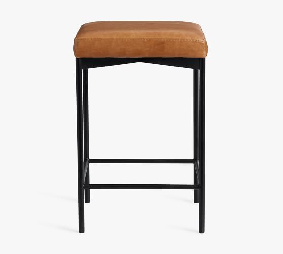 Maison Leather Backless Stool | Pottery Barn