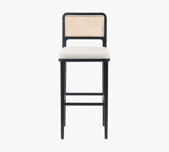 Lisbon Upholstered Cane Narrow Stool | Pottery Barn