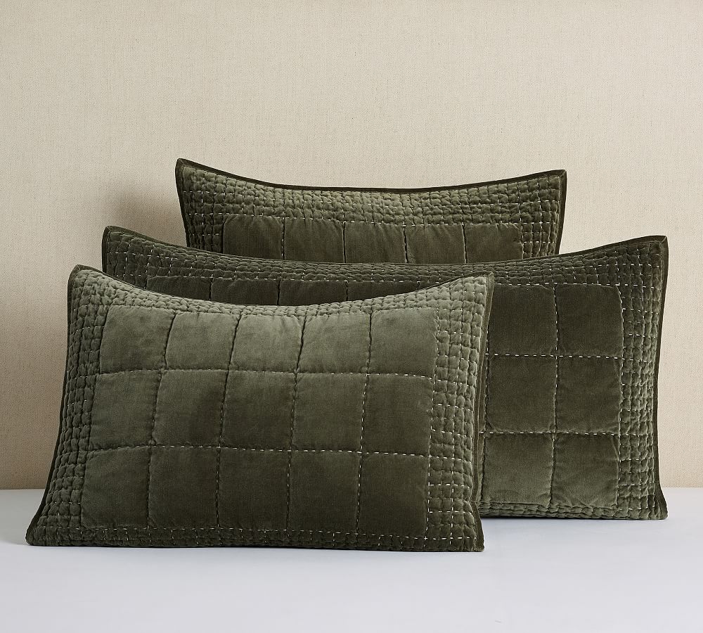 Velvet Handcrafted Box Stitch Quilted Sham | Pottery Barn