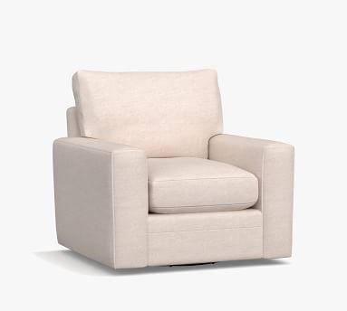 Pearce Modern Square Arm Upholstered Swivel Armchair | Pottery Barn