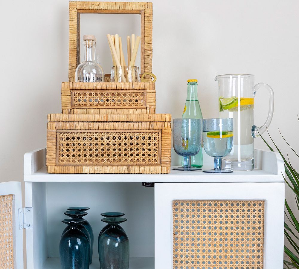 Cane Lidded Boxes - Set of 2 | Pottery Barn