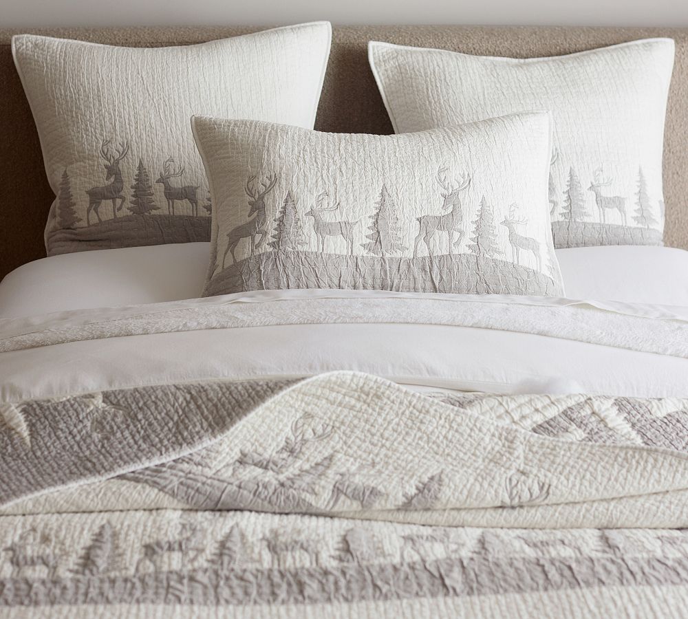 Winter Deer Reversible Applique Quilted Sham | Pottery Barn
