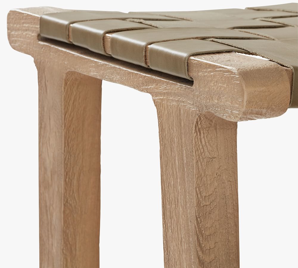 Fenton Woven Backless Leather Stool | Pottery Barn