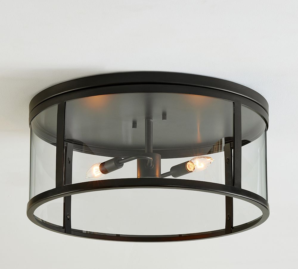 Manor Glass & Iron Round Flush Mount | Pottery Barn
