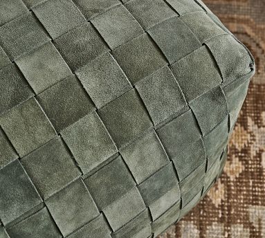 Suede Basketweave Pouf | Pottery Barn