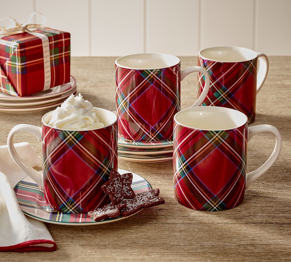 Stewart Plaid Mugs - Set of 4 | Pottery Barn