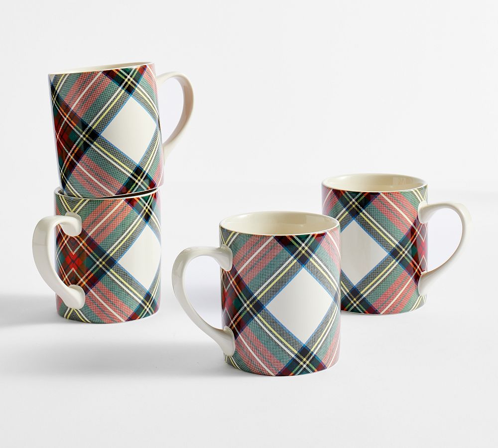 Stewart Plaid Mugs - Set of 4 | Pottery Barn