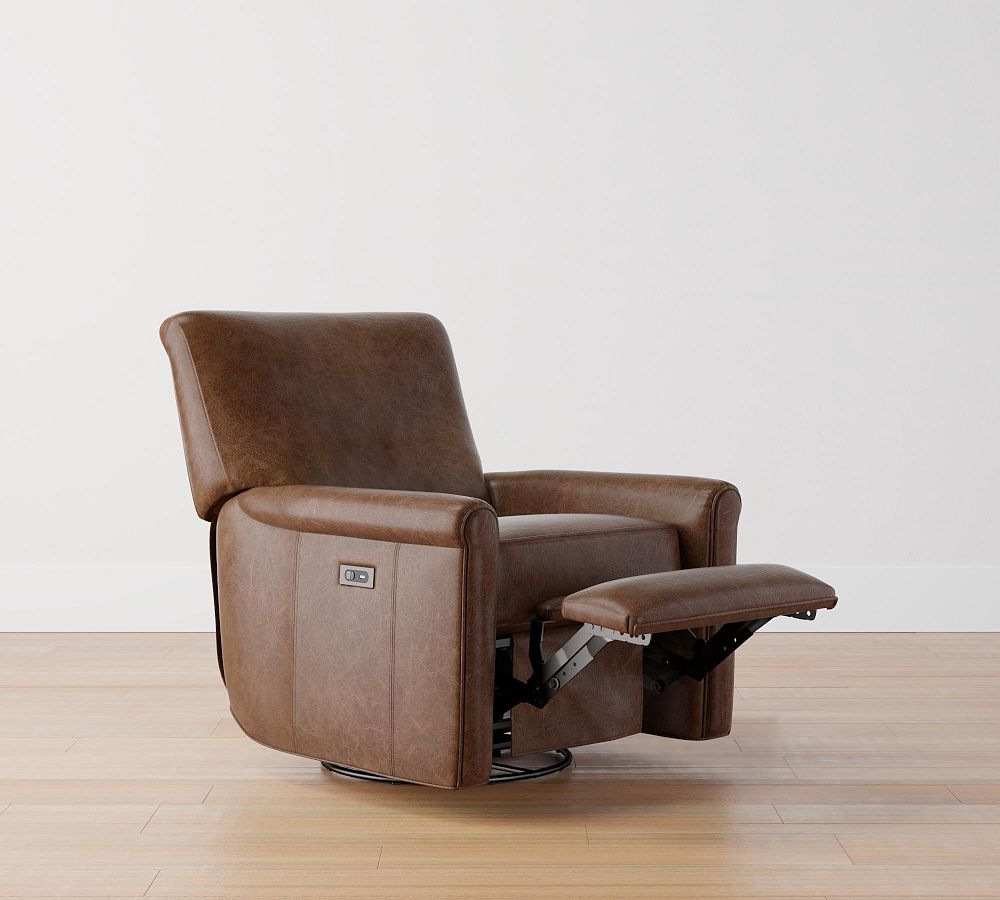 Irving Roll Arm Leather Power Swivel Glider Recliner | Pottery Barn