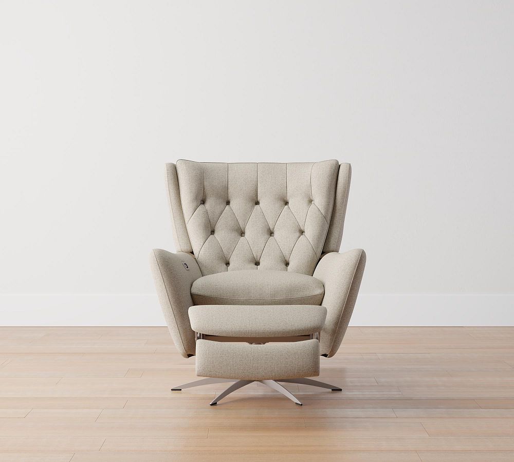 Wells Upholstered Tufted Power Swivel Recliner | Pottery Barn