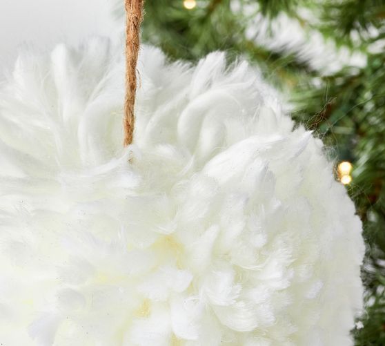 White Fuzzy Ball Ornament | Pottery Barn