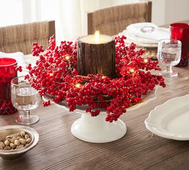 Lit Faux Red Berry Wreath & Garland | Pottery Barn